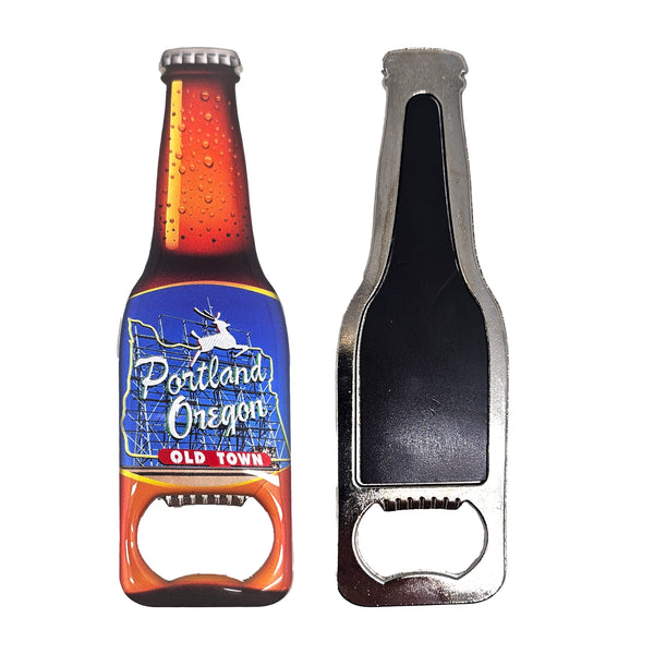 Beer Bottle Stag Sign Opener Magnet - Hello From Portland